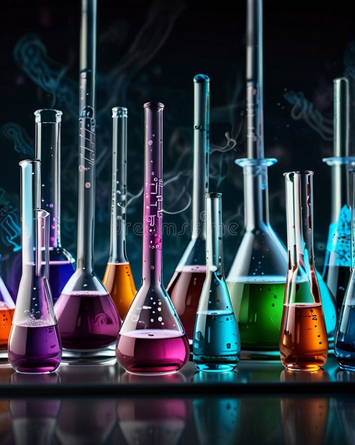 Glowing Laboratory Flask with Colorful, Swirling, Neon Elements ...