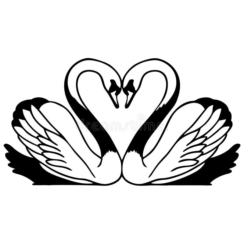 Elegant Swan Silhouette Heart Symbol Vector for Romantic Art Design ...