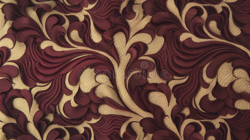 Elegant Gold and Maroon Fabric Pattern with Ornamental Swirls in ...