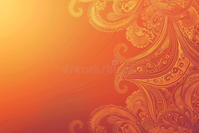 Elegant Orange Gradient Background with Intricate Indian Paisley ...