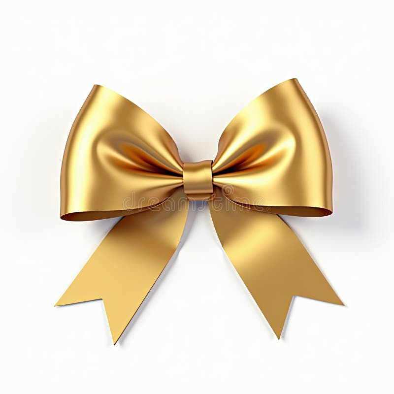 A Shiny, Golden Ribbon Bow with Two Tails on a White Background ...