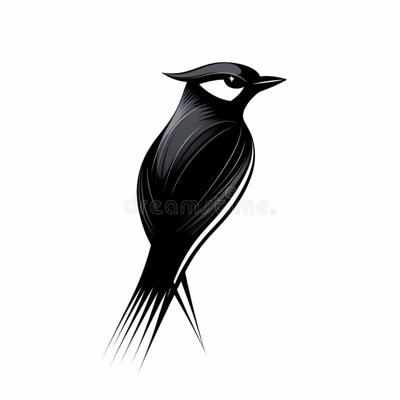 Striking Stylized Illustration of a Slender Bird in Stark Black Against ...