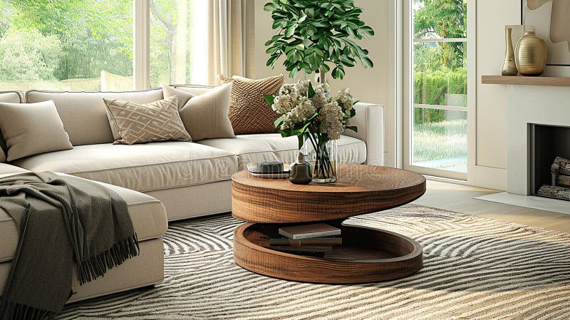 Spiral Coffee Table in Living Room Stock Illustration - Illustration of ...