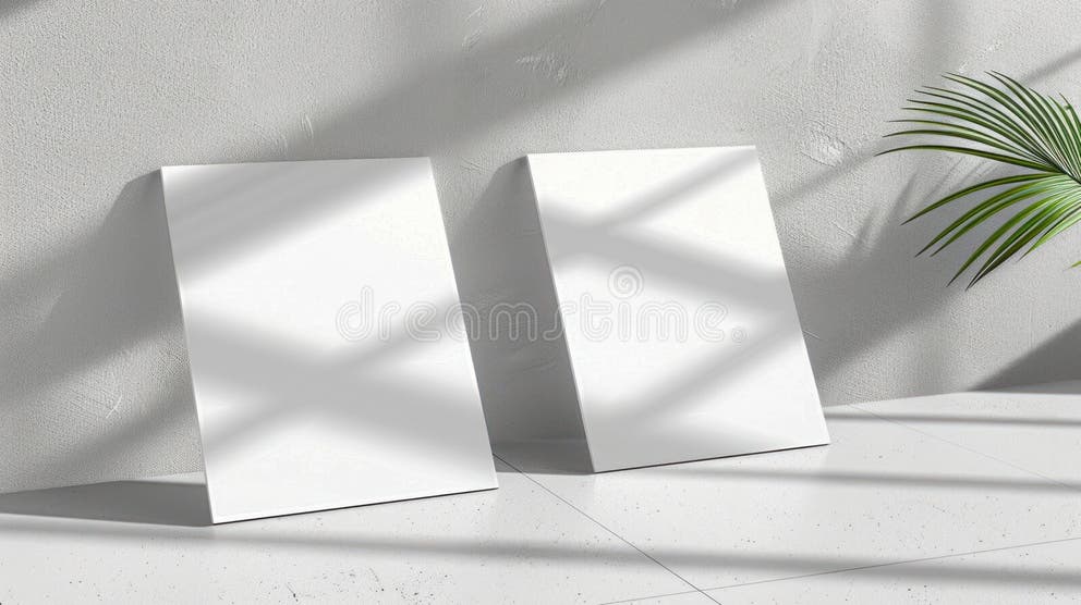 Empty White Rectangle Mockups on Trendy Concrete Background with ...