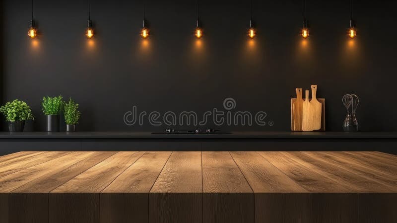 Empty Wooden Table in Professional Restaurant Kitchen for Product ...