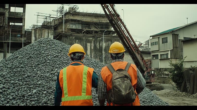 The Image Features Engineers Working on Site at an Aggregate Production ...