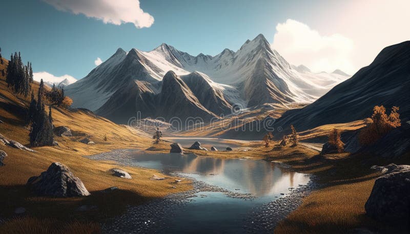 Majestic Mountain Landscape with Lush Greenery and Hint of Snow ...