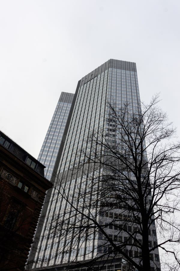 This Image Features the Eurotower, a Prominent Skyscraper in Frankfurt ...
