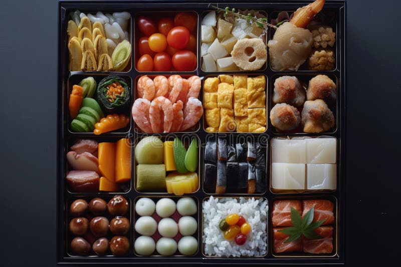 Exquisite Japanese Bento Box with Assorted Delicacies Stock ...
