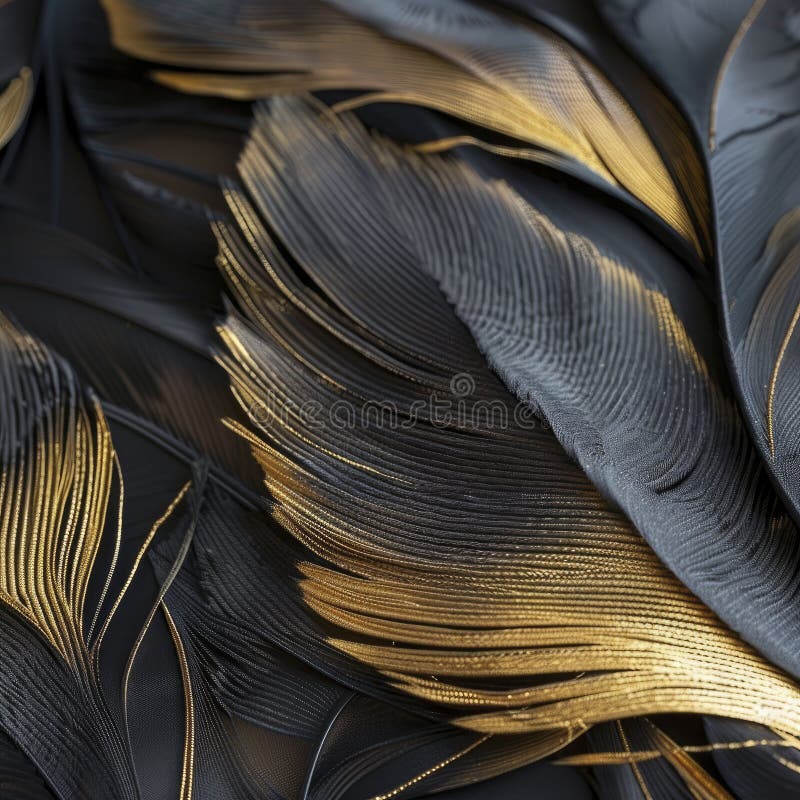 Black and Gold Feather Design for Wall Art Stock Illustration ...