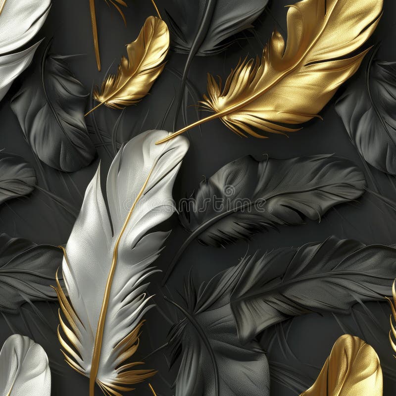 Stylish Golden Feathers on Dark Background Stock Illustration ...