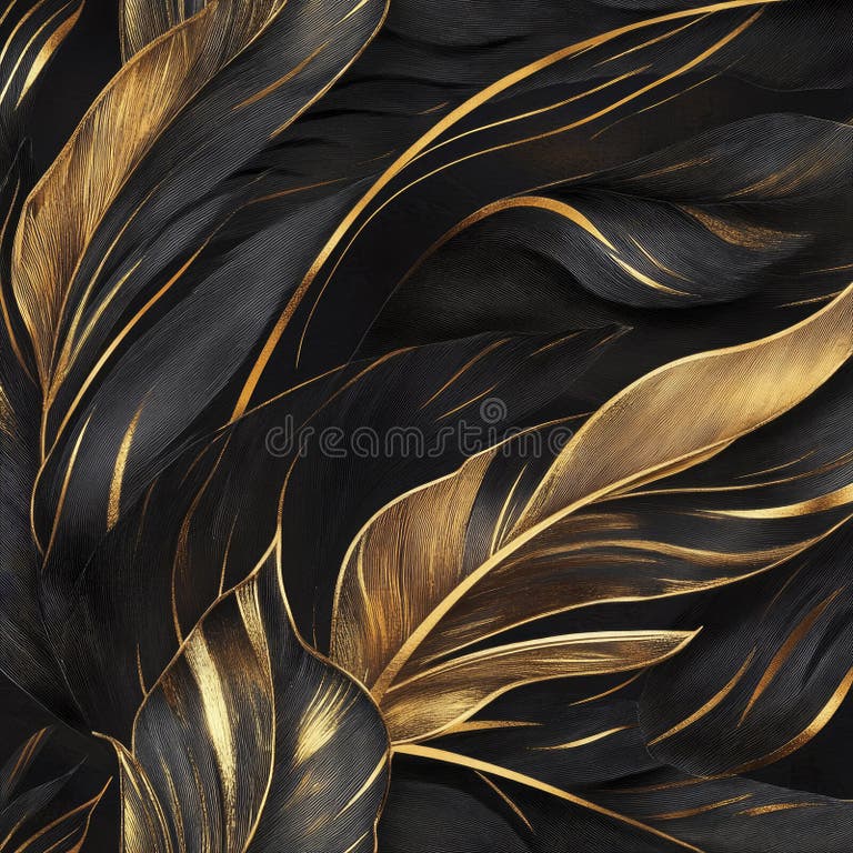 Sophisticated Feather Motif in Black and Gold Stock Illustration ...