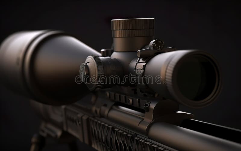 A Detailed Closeup View of a Sniper Scope Resting on a Black Background ...