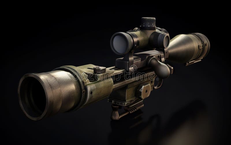A Detailed Closeup View of a Sniper Scope Resting on a Black Background ...