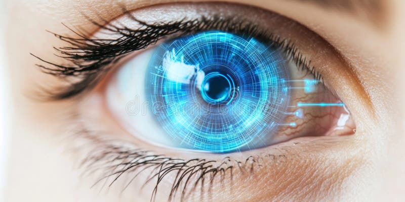 A Close-up View of a Futuristic Eye with Digital Enhancements. the Blue ...