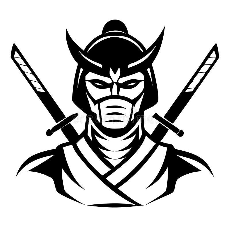 Fierce Samurai Warrior with Katana Swords Bold Ninja Character Design ...