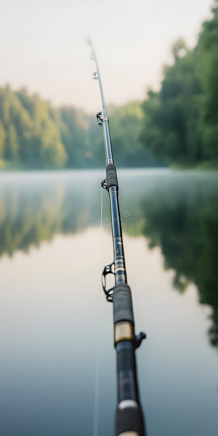 Fishing Rod by Calm Water stock illustration. Illustration of trees ...