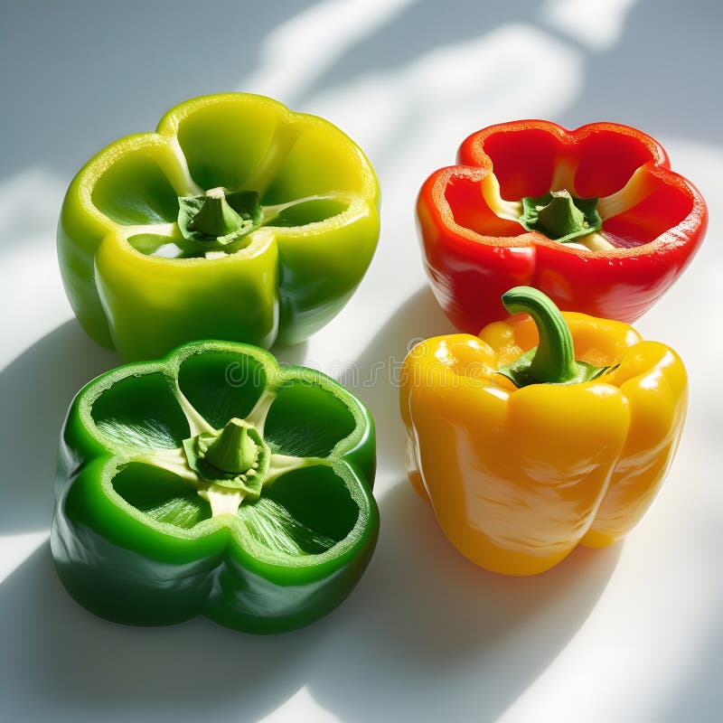 The Image Features Four Brightly Colored Bell Pepper Slices, Each with ...