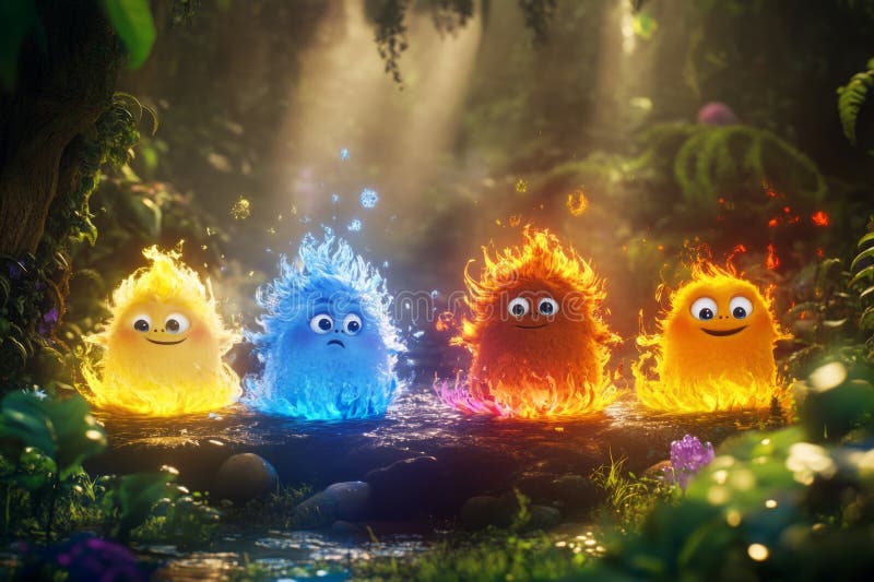 Four Colorful and Cheerful Creatures are Playing in a Magical Forest ...