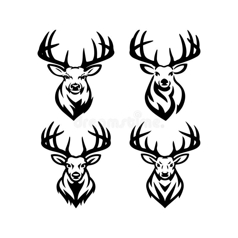 Four Powerful Deer Head Logos in Black and White Stock Vector ...