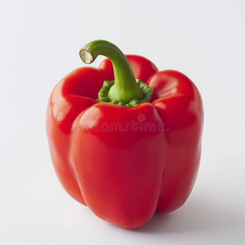 Fresh Red Bell Pepper with Green Stem on a White Background Shot from a ...