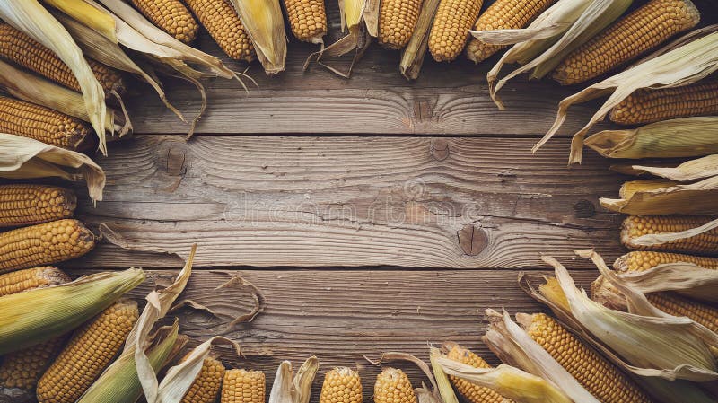 Fresh Yellow Corn Cobs Arranged in Circular Frame on Rustic Wooden ...