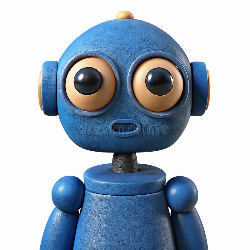 Blue Cartoon Robot with Big Eyes and Surprised Expression on ...