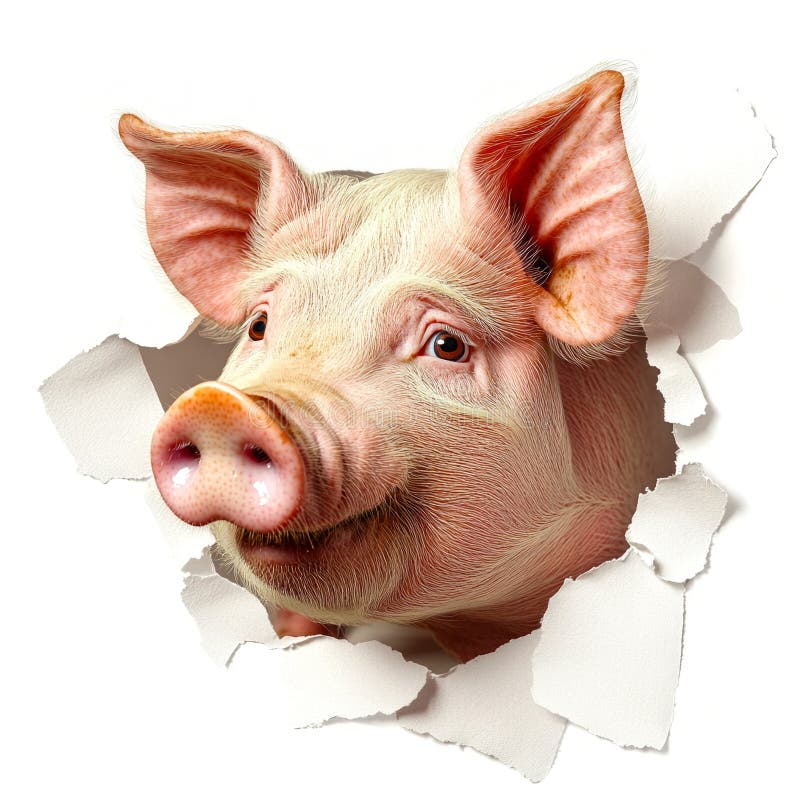 A Curious Pig Peeks Out from a Torn Wall. this Playful Image Captures ...