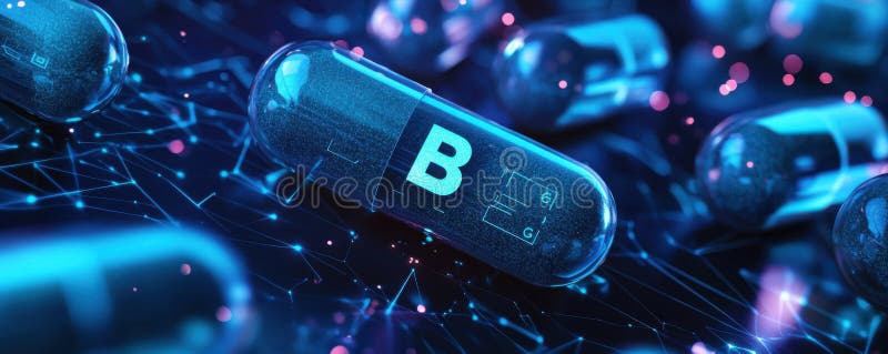 Futuristic Blue Capsule with Letter B on a Digital Network Stock Image ...