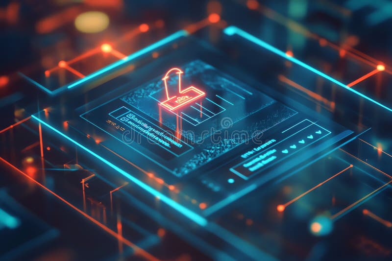 Futuristic Digital Security Interface in Vibrant Neon Colors Stock ...