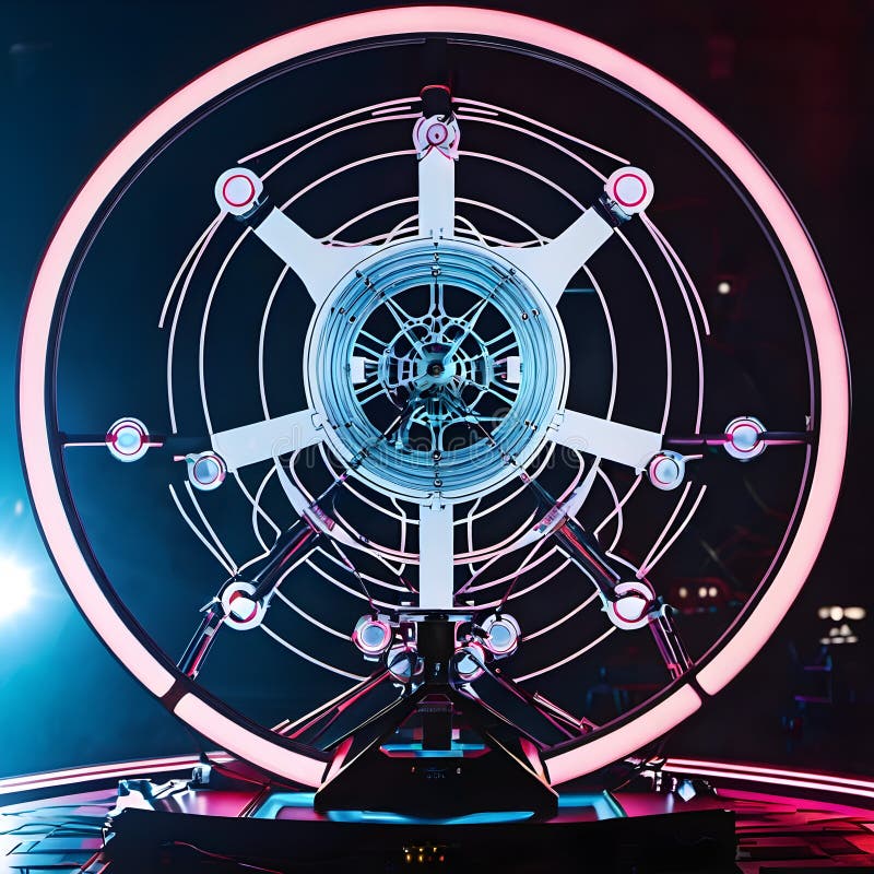 Futuristic Neon-Glowing Mechanical Wheel in Dark Background Stock Photo ...
