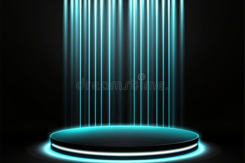 Futuristic Podium Stage with Glowing Blue Lights and Digital Effects ...