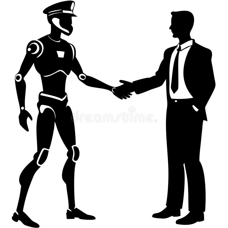 Futuristic Robot and Businessman Handshake Vector Illustrating Human ...