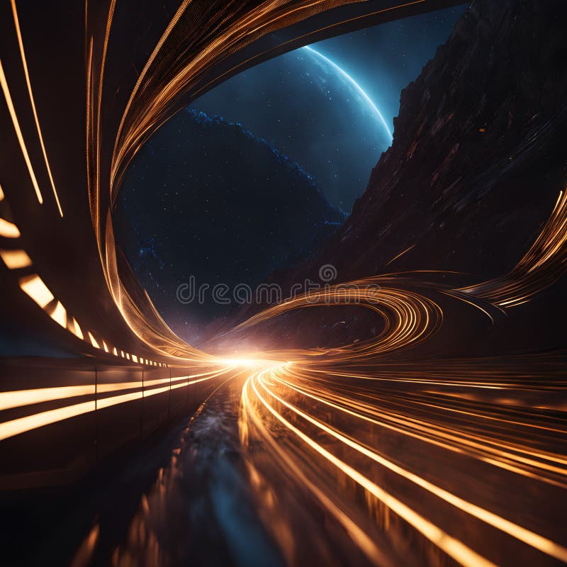 Interstellar Journey on a Luminous Highway Under Celestial Skies Stock ...