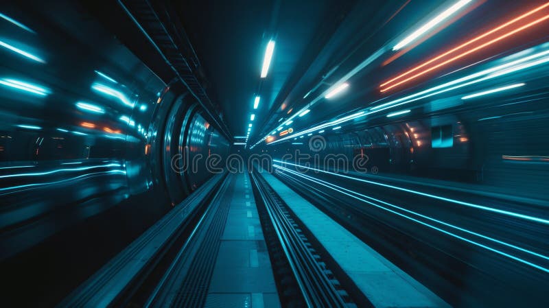 Futuristic Subway Tunnel with Motion Blur Effects, Generative AI Stock ...