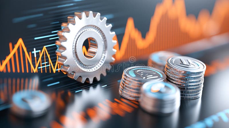 Image Features Gear and Row of Coins Alongside Rising Graph Symbolizing ...