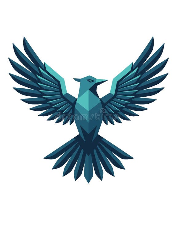 Geometric Bird Logo Phoenix Crow Eagle Winged Teal Stock Image ...