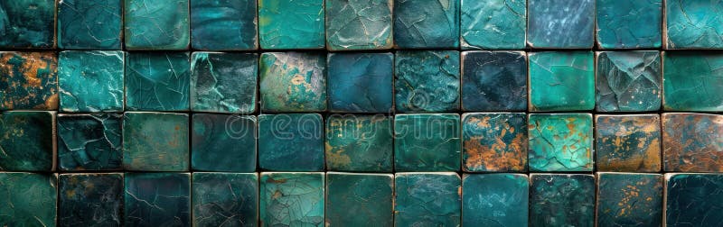 Geometric Retro Tiles: Dark Green Turquoise Square Mosaic Texture ...