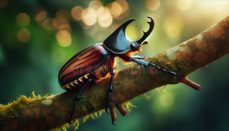 Giant Amazon Beetle on Tree Twig Stock Illustration - Illustration of ...