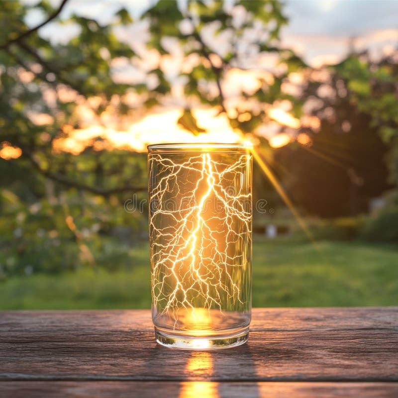 An Image Features a Glass of Water with a Lightning Storm in the Sky ...