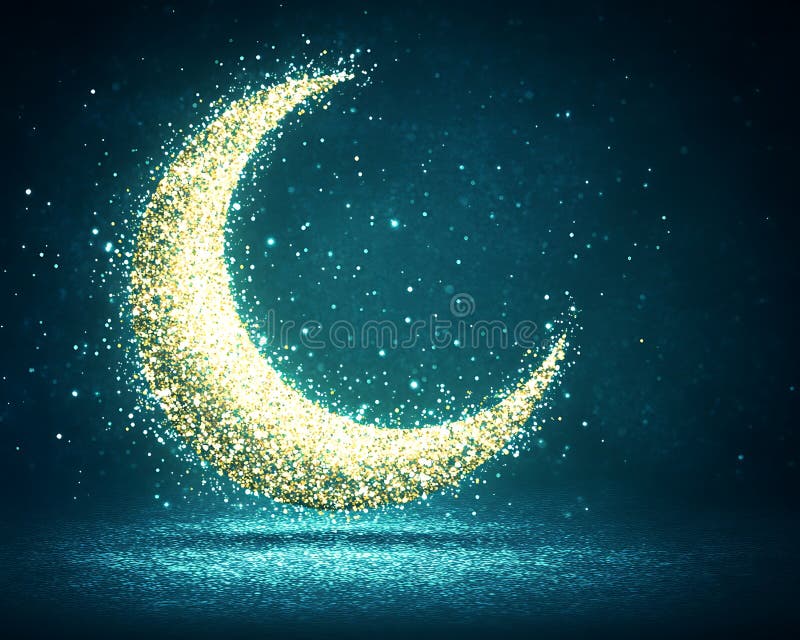 A Luminous Crescent Moon Made of Bright Golden Sparkling Particles ...