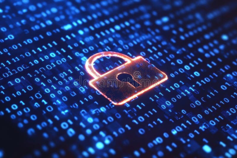 Cyber Lock Icon with Binary Code Background for Digital Security Stock Photo - Image of software ...