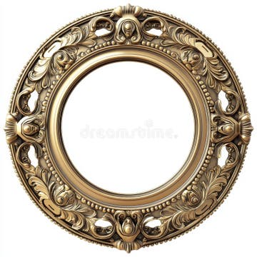 The Image Features a Gold Vintage Circle Frame Isolated on a ...