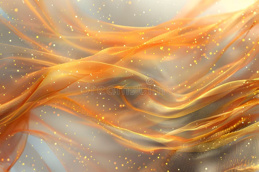 Golden Flowing Fabric with Shiny Particles on a White Background. Stock ...