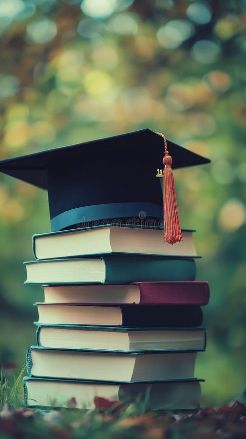Graduation Cap on Stack of Books Under Soft Natural Light Background ...