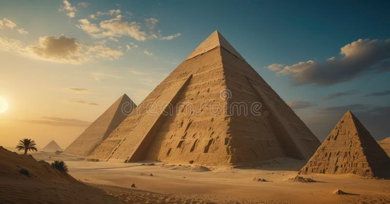 The Image Features the Great Pyramids of Giza, Egypt, with the Sun ...