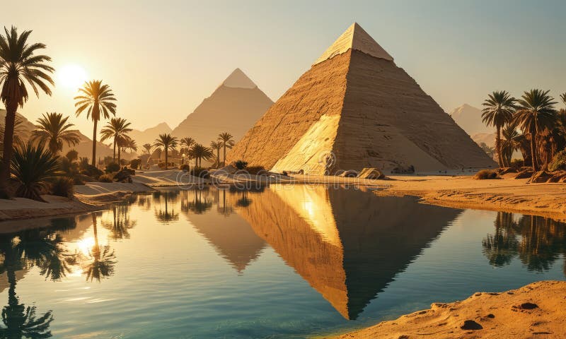 The Image Features the Great Pyramids of Giza in Egypt, with the Sun ...