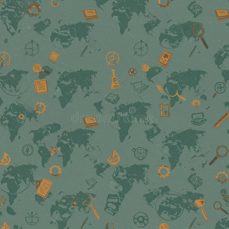 The Image Features a Green Background with a Seamless Pattern of World ...