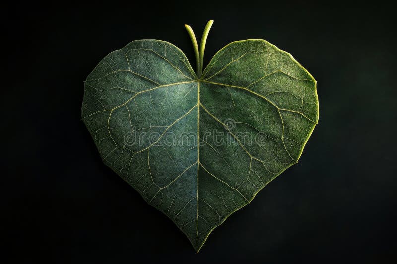 The Image Features a Green Heart-shaped Leaf Set Against a Black ...