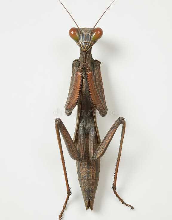 The Image Features a Green Praying Mantis Isolated on White, with a ...